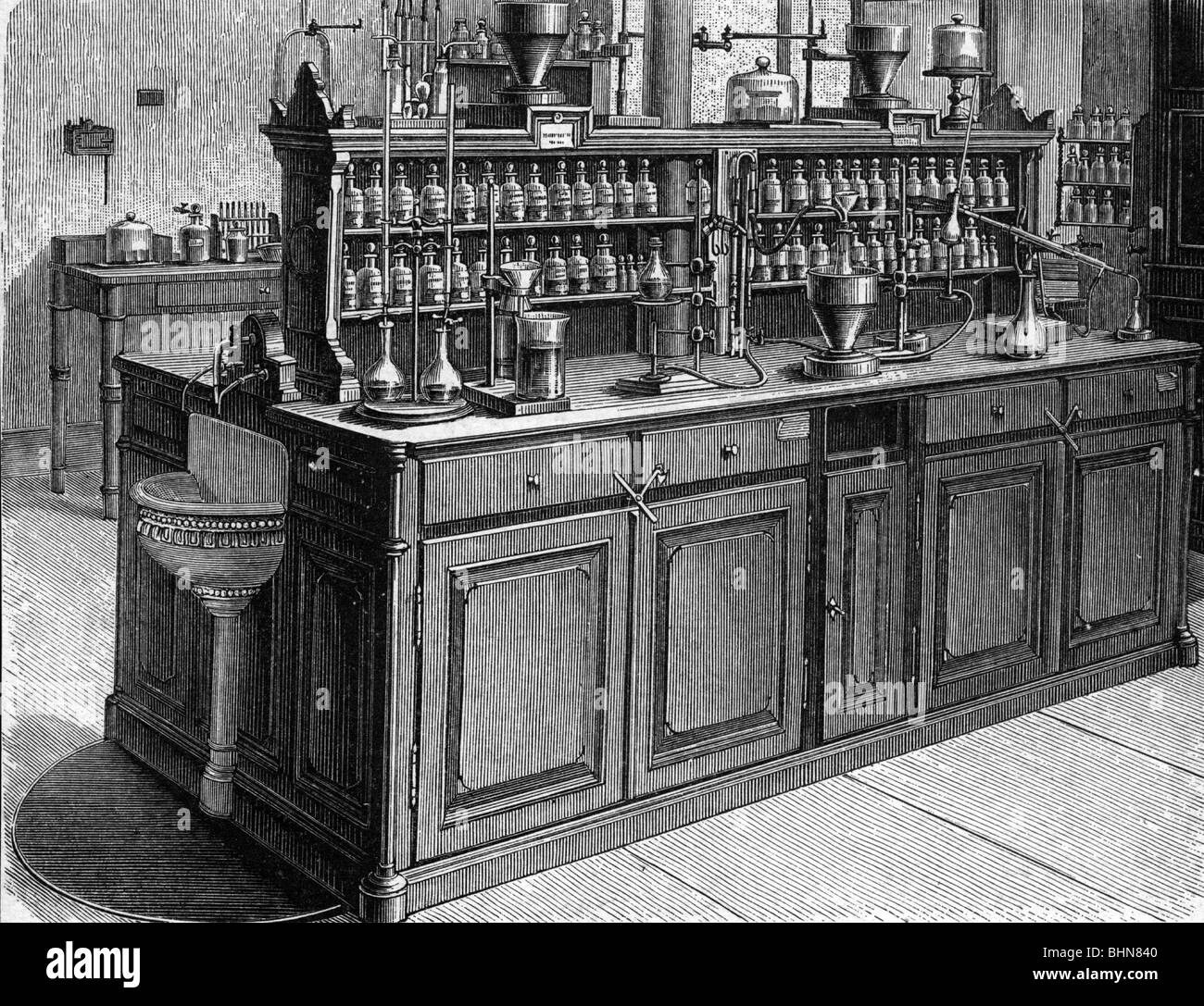 education, universities, University of Leipzig, chemistry lab, wood ...