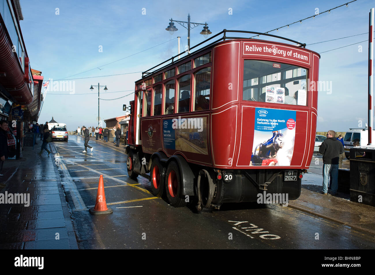 Steam powered Bus in Whitby North Yorkshire UK Stock Photo - Alamy