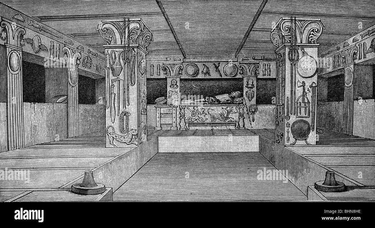 ancient world, Etruscans, tomb, rock tomb, interior view ...