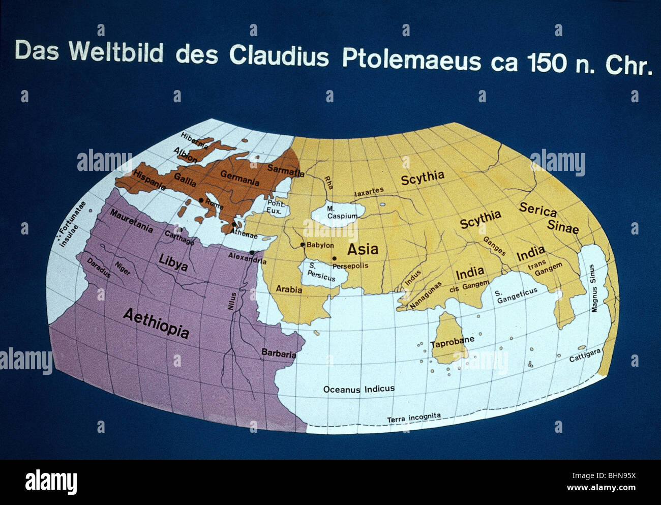 cartography, world maps, world picture of Claudius Ptolemaios (87 - 150 ...