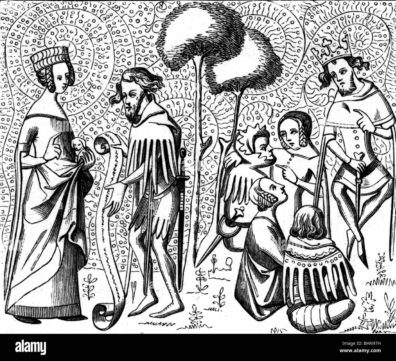 Middle ages, society, "love court", royal court scene from province ...