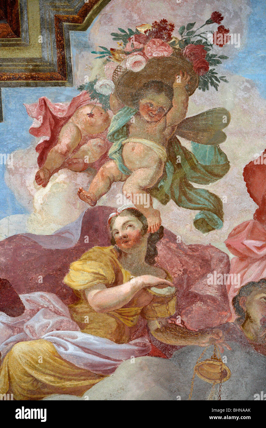 1529 baroque brezice castle stairway frescoes slovenia hi-res stock ...