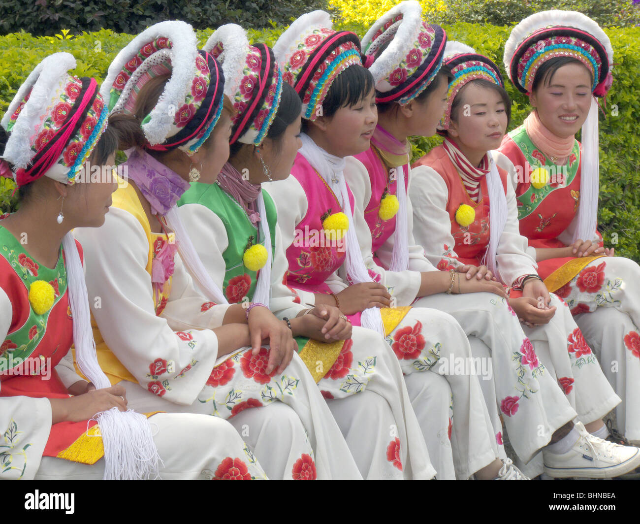 CHINA Ethnic Bei women dressed in traditional costume in Dali, Yunnan ...