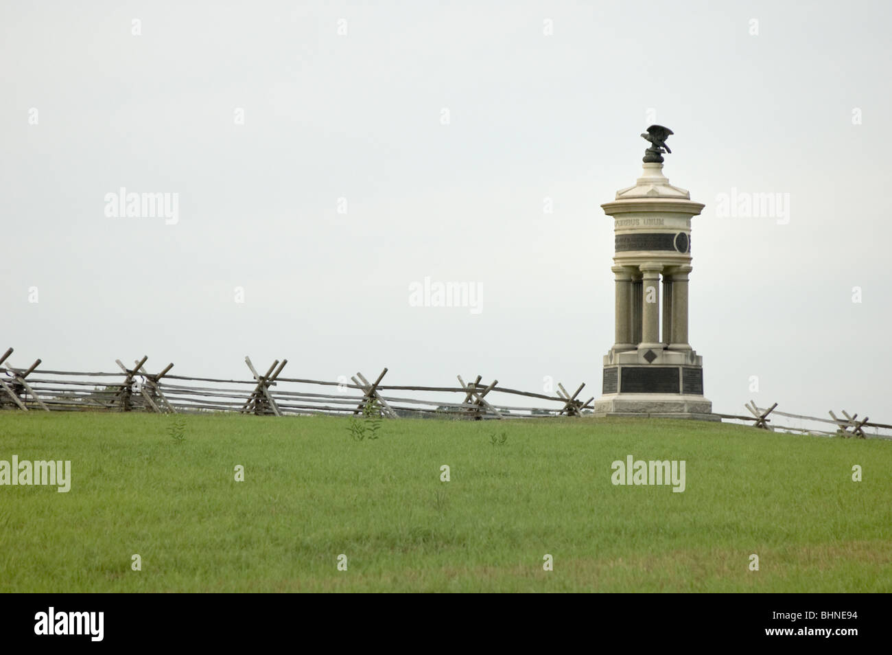 Picture of a battlefield landscape at Gettysburg PA with a monument of ...