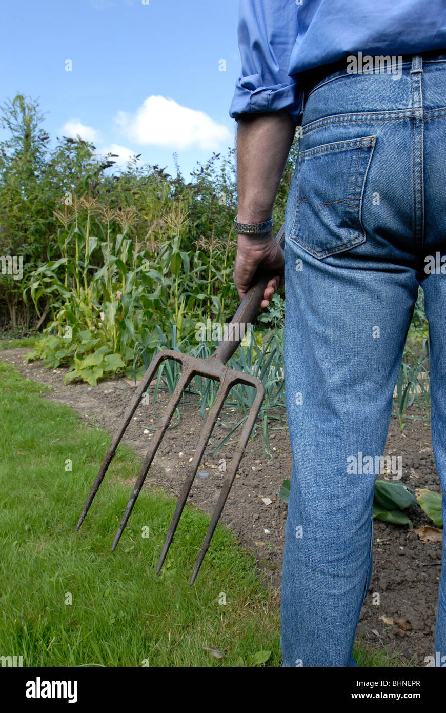 Man with his garden fork Stock Photo - Alamy