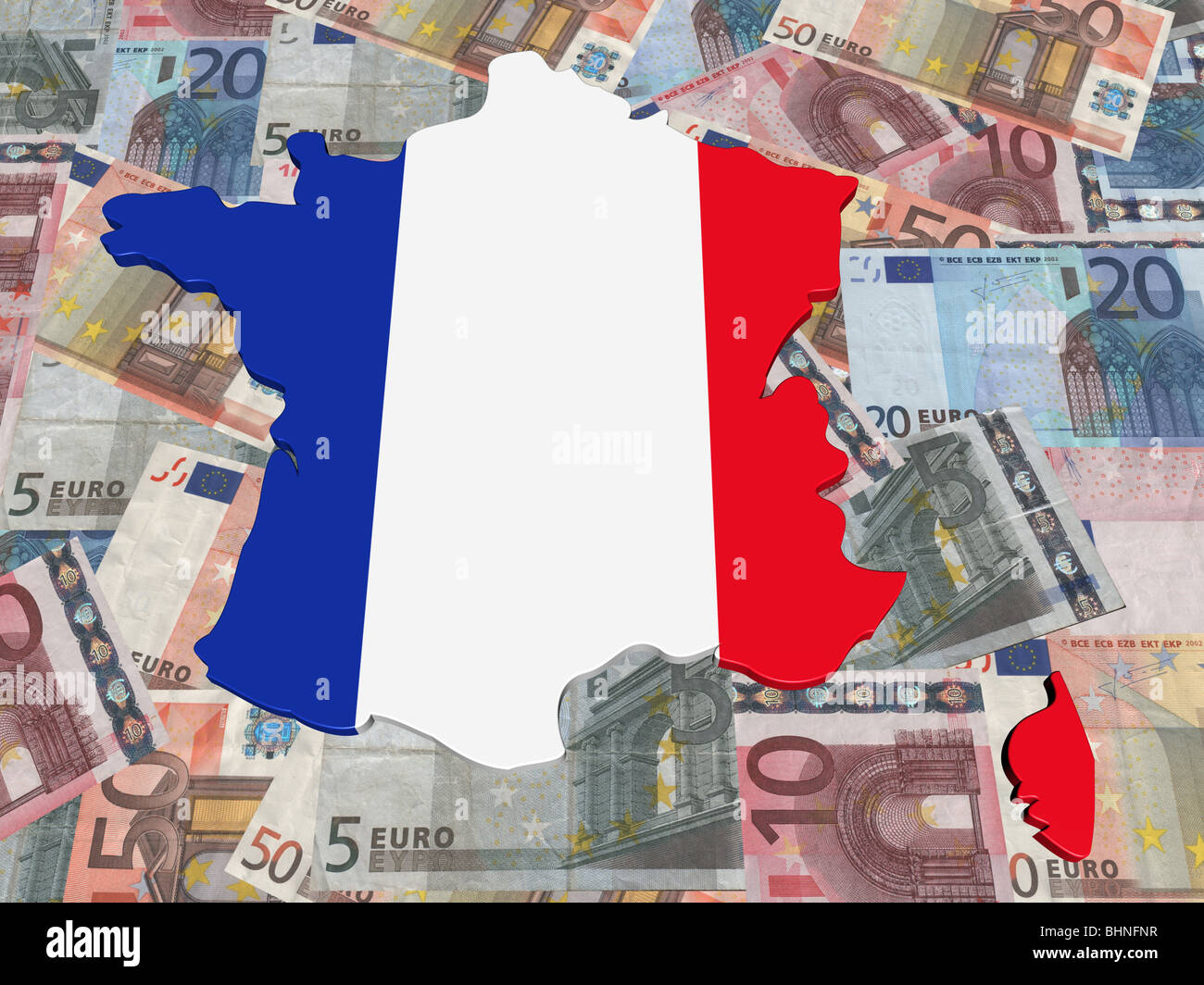 France 3d Map flag on euro currency illustration Stock Photo - Alamy
