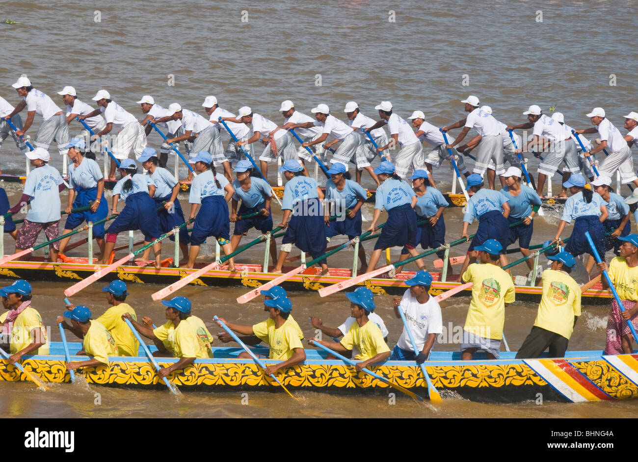 long boat races during the Water Festival in Phnom Penh Cambodia Stock ...
