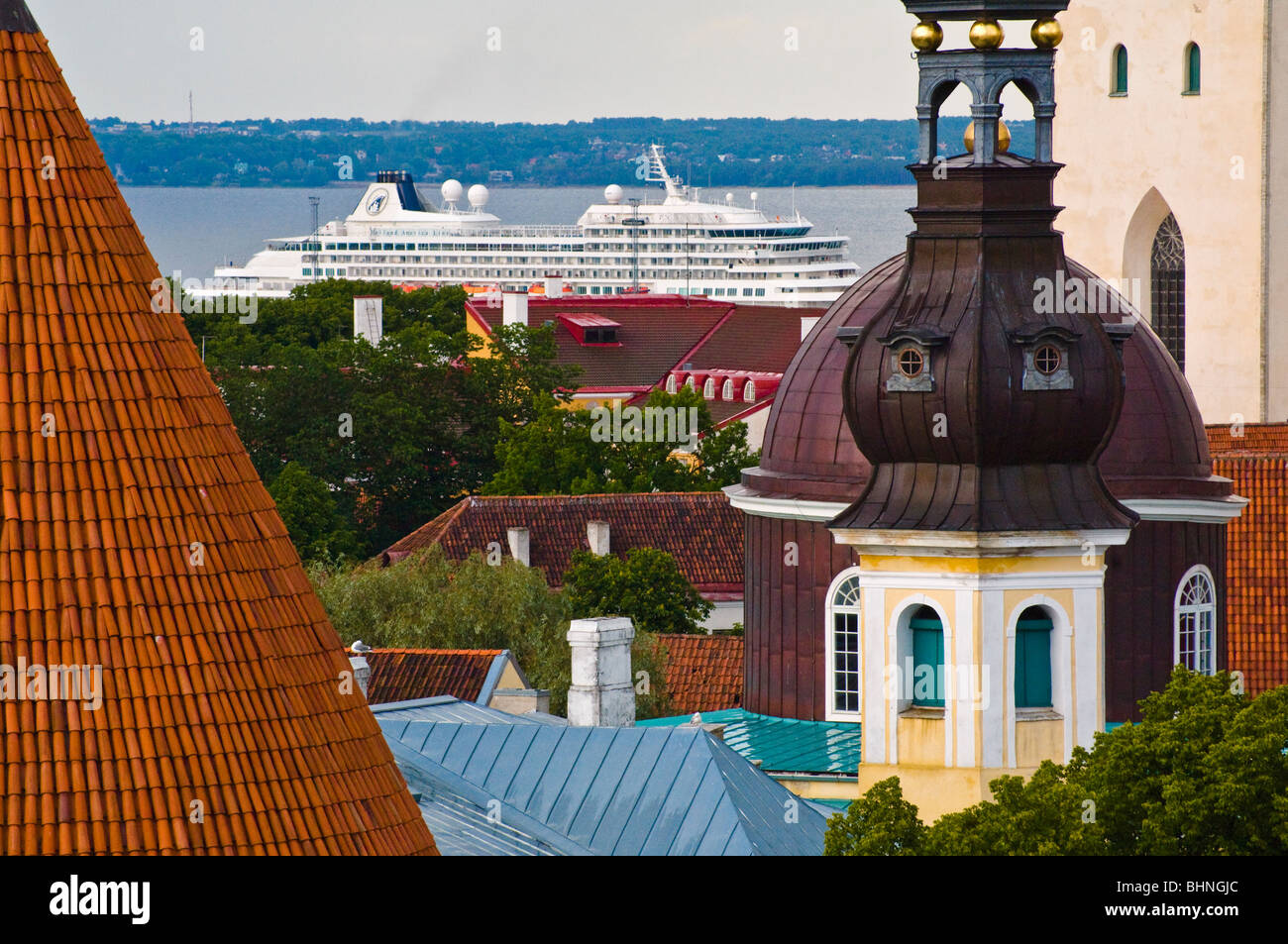 View from the heights of Toompea over the Old Town to the cruise port ...