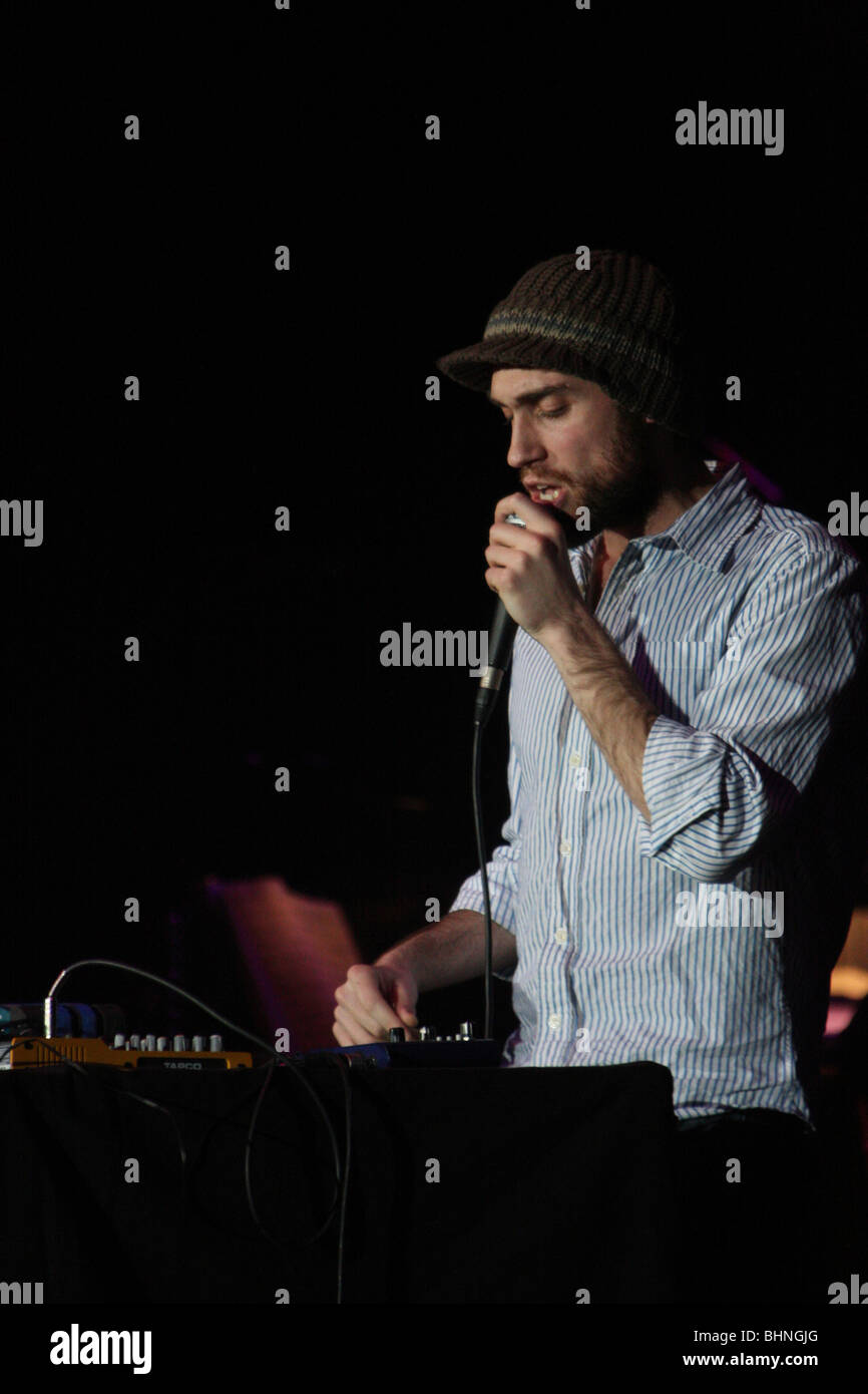 Darren Foreman (Beardyman) performing beatboxing on stage, NIA arena ...
