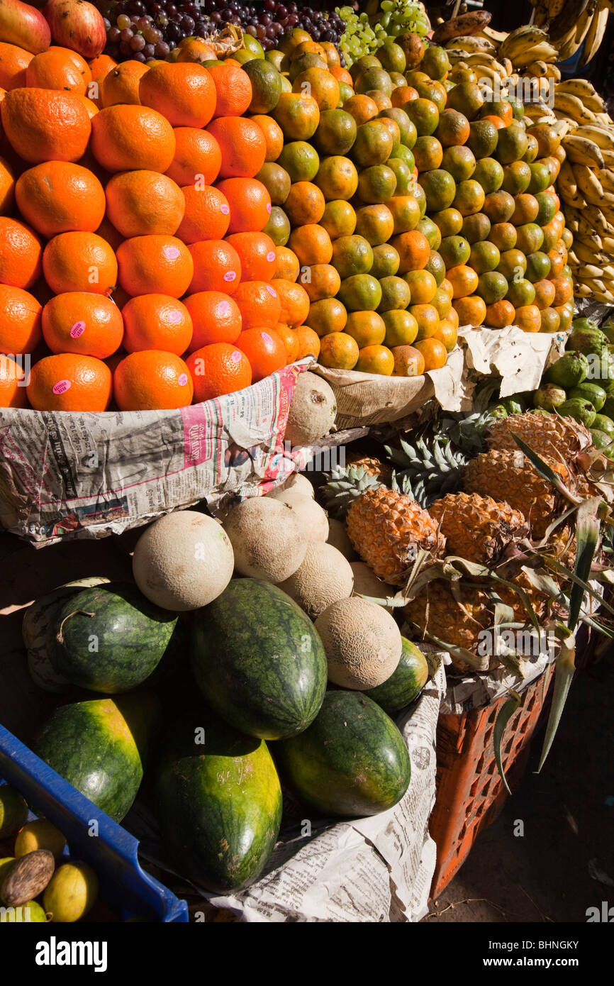 India, Kerala, Munnar, market, fruit displayed on bazaar stall Stock ...