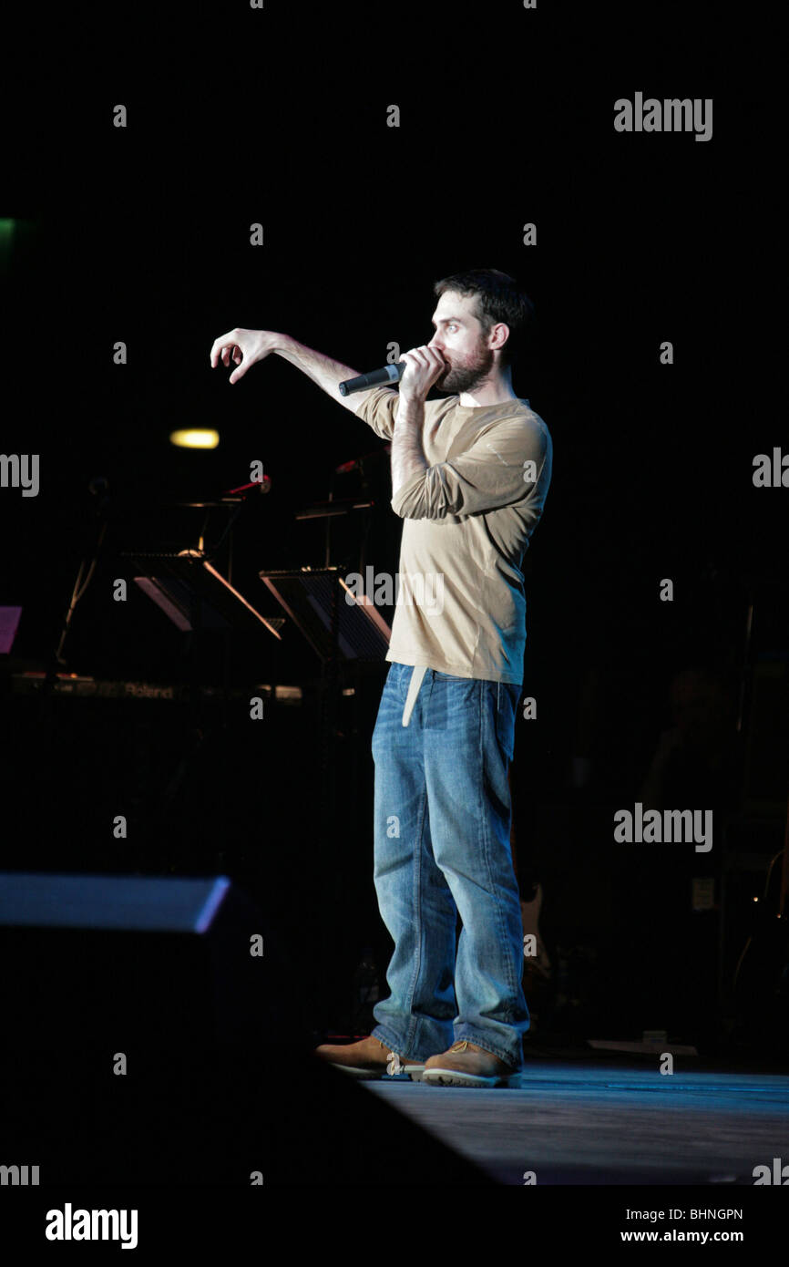 Darren Foreman (Beardyman) performing beatboxing on stage, NIA arena ...