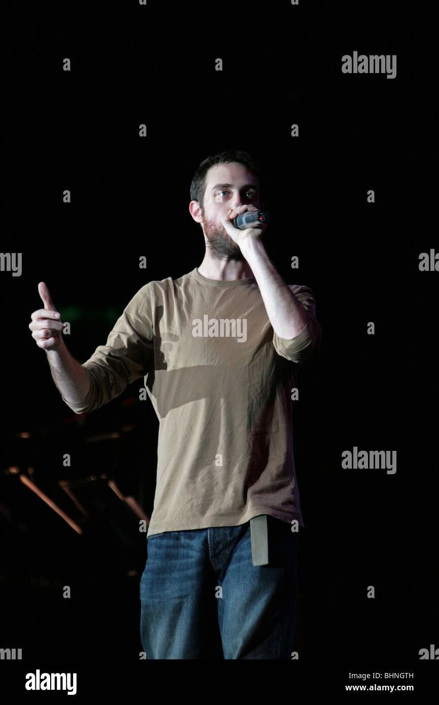 Darren Foreman (Beardyman) performing beatboxing on stage, NIA arena ...