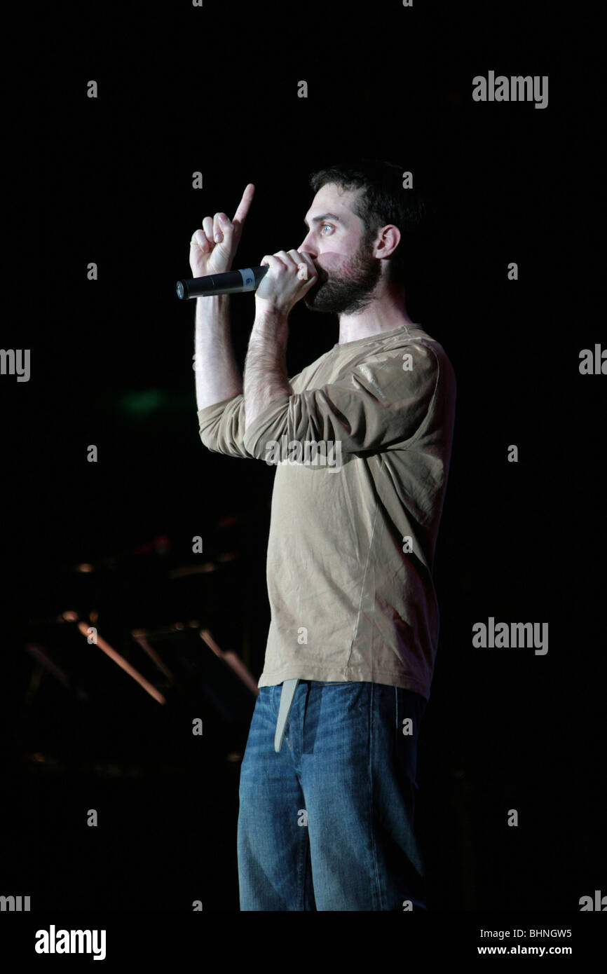 Darren Foreman (Beardyman) performing beatboxing on stage, NIA arena ...