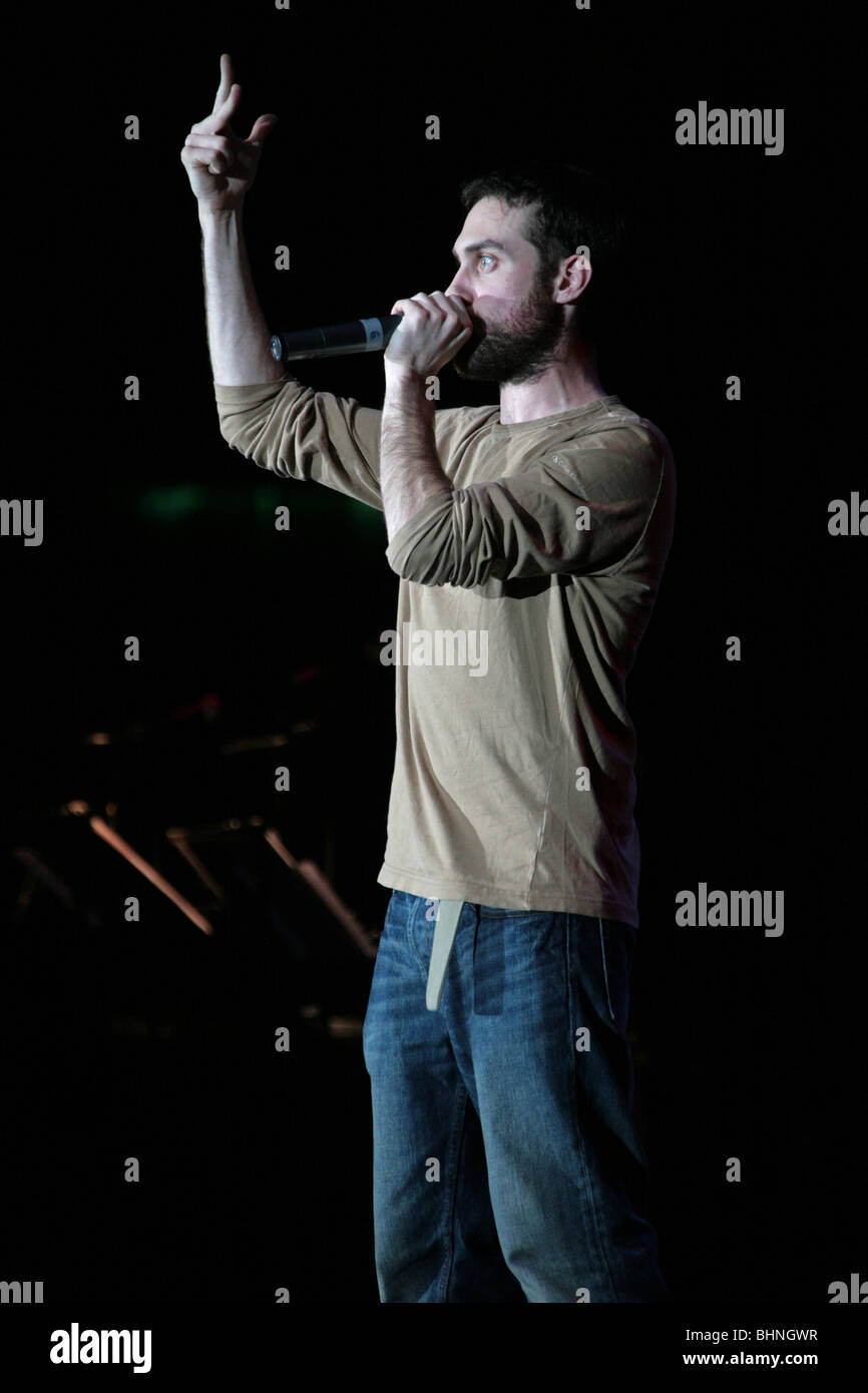 Darren Foreman (Beardyman) performing beatboxing on stage, NIA arena ...