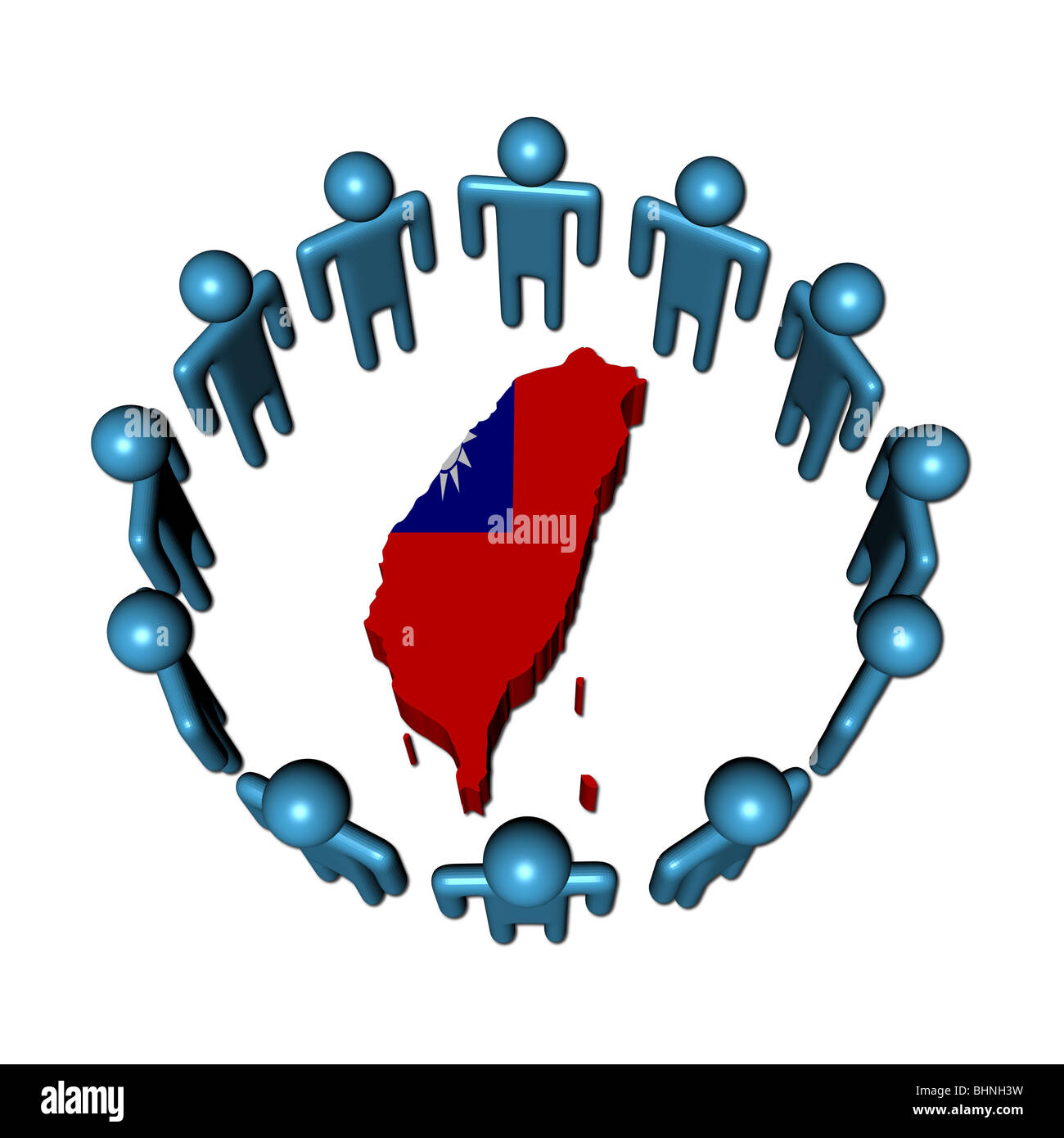 Circle of abstract people around Taiwan map illustration Stock Photo ...