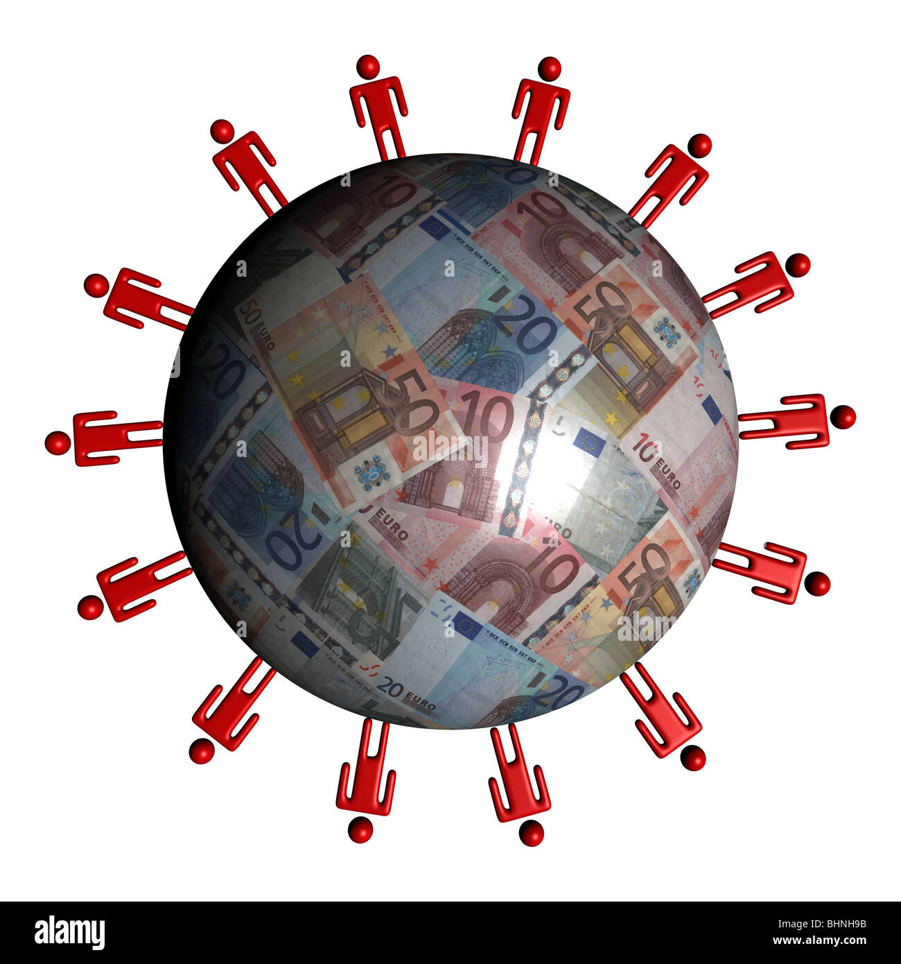 circle of abstract people around Euros sphere illustration Stock Photo ...