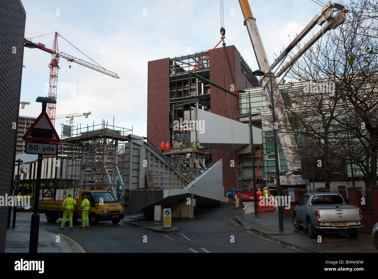 Pedestrian bridge walkway under construction at Liverpool One shopping ...
