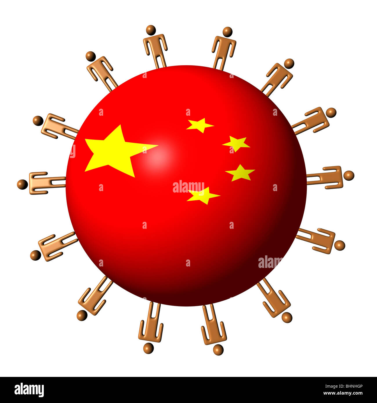 circle of abstract people around China flag sphere illustration Stock ...