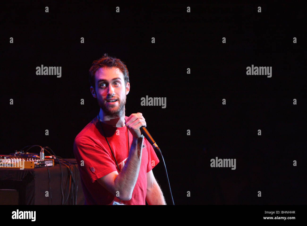 Darren Foreman (Beardyman) performing beatboxing on stage, NIA arena ...