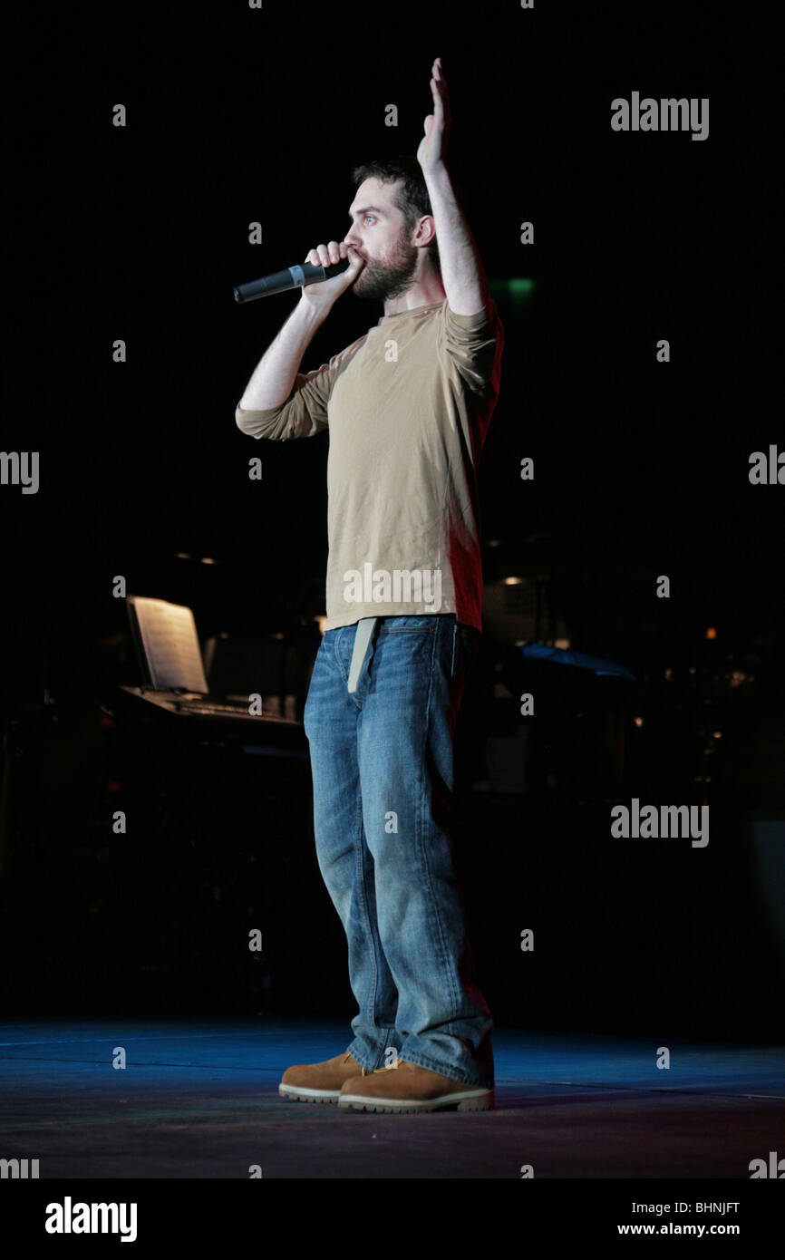 Darren Foreman (Beardyman) performing beatboxing on stage, NIA arena ...