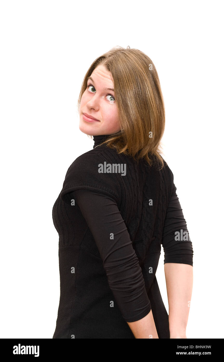 Portrait of young beauty European woman isolated over white background ...