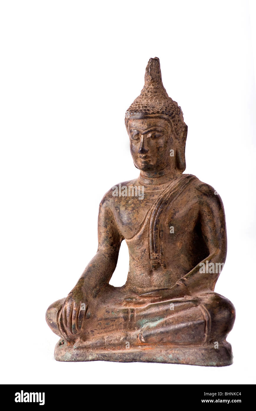 Traditional Thai bronze Buddha statuette isolated on white Stock Photo ...