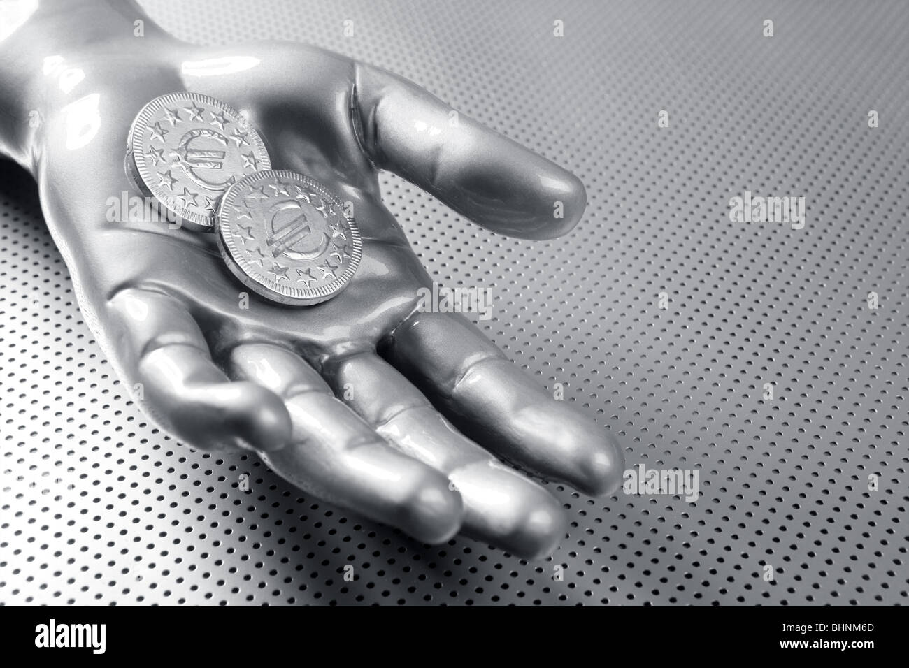futuristic euro business coin in silver hand aluminum background Stock ...