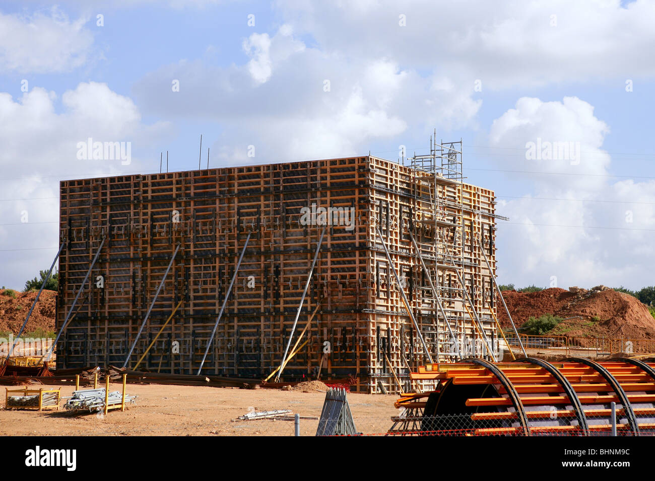 Formwork for a reinforced concrete bridge basement Stock Photo - Alamy