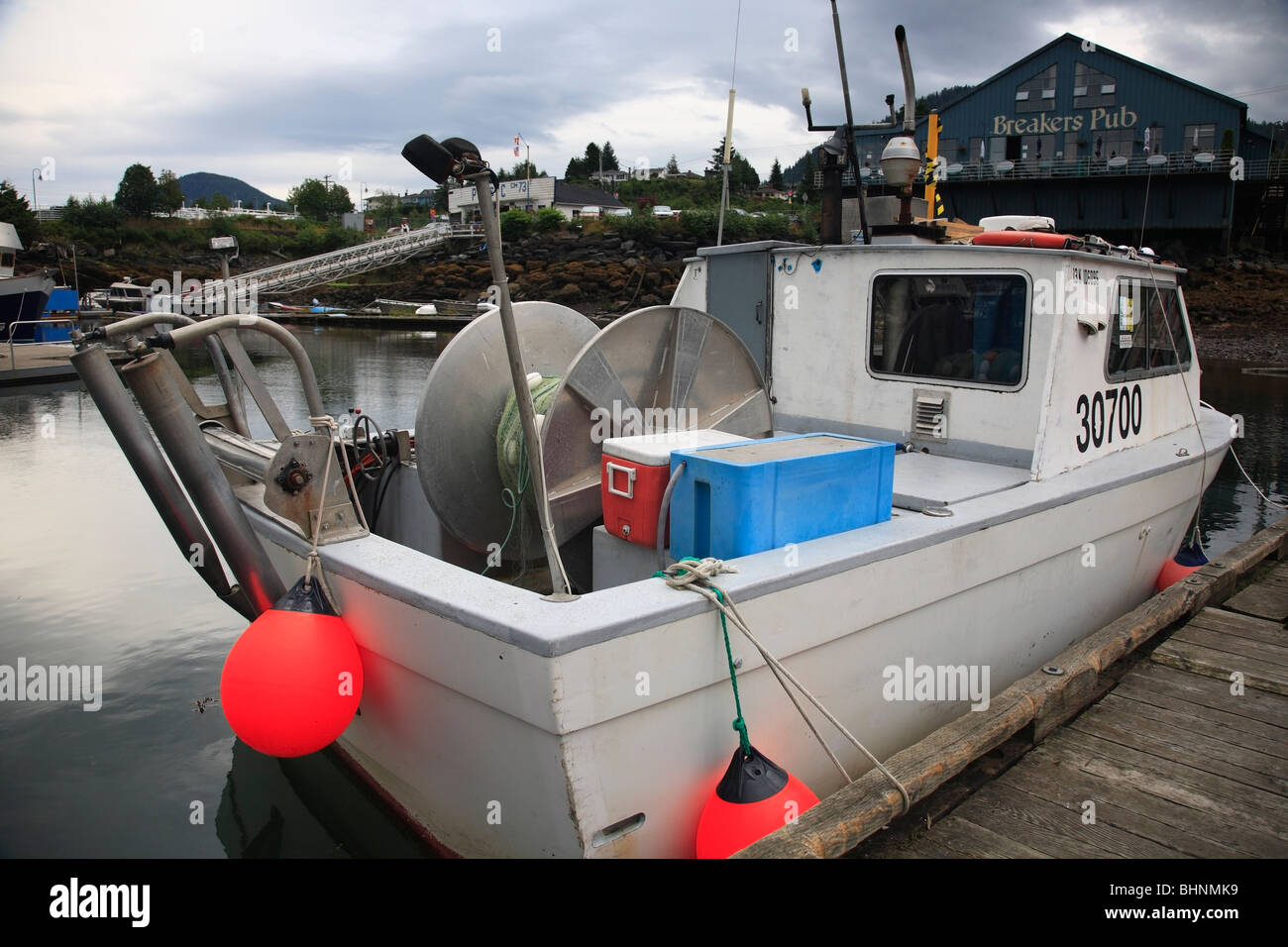 Commercial fishing gillnetter at dock, Prince Rupert, British Columbia ...