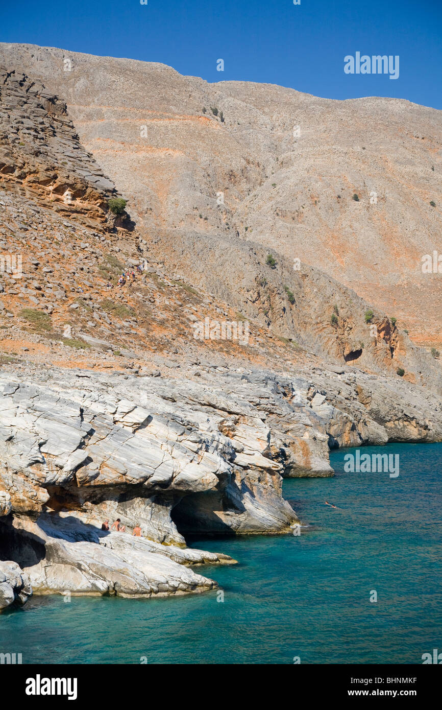 Coastal rock formations near Marble Beach, at the mouth of the Aradena ...