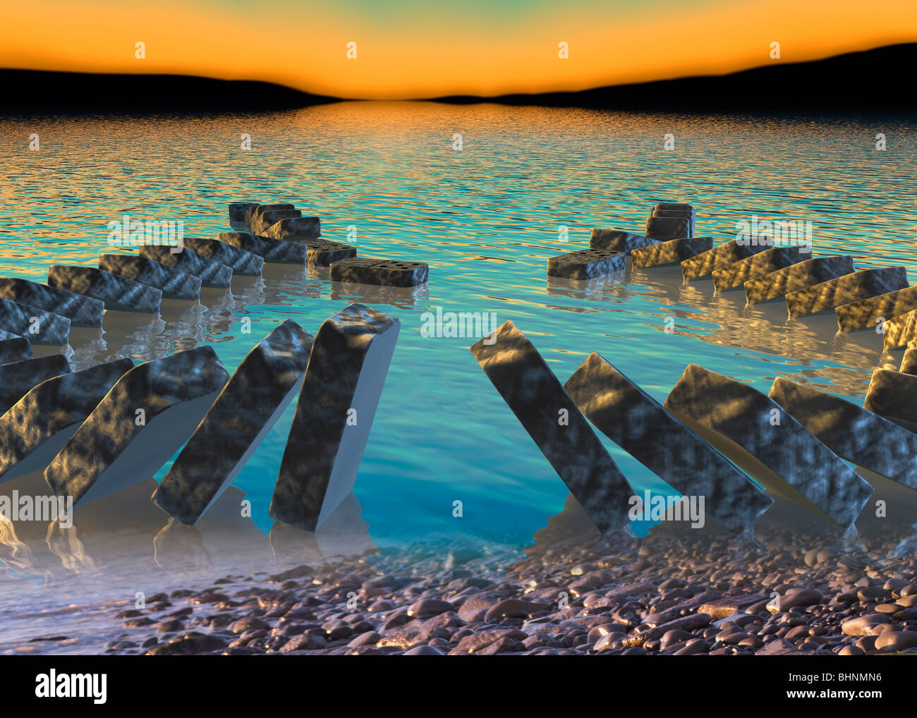 dominoes emerging from water Stock Photo - Alamy