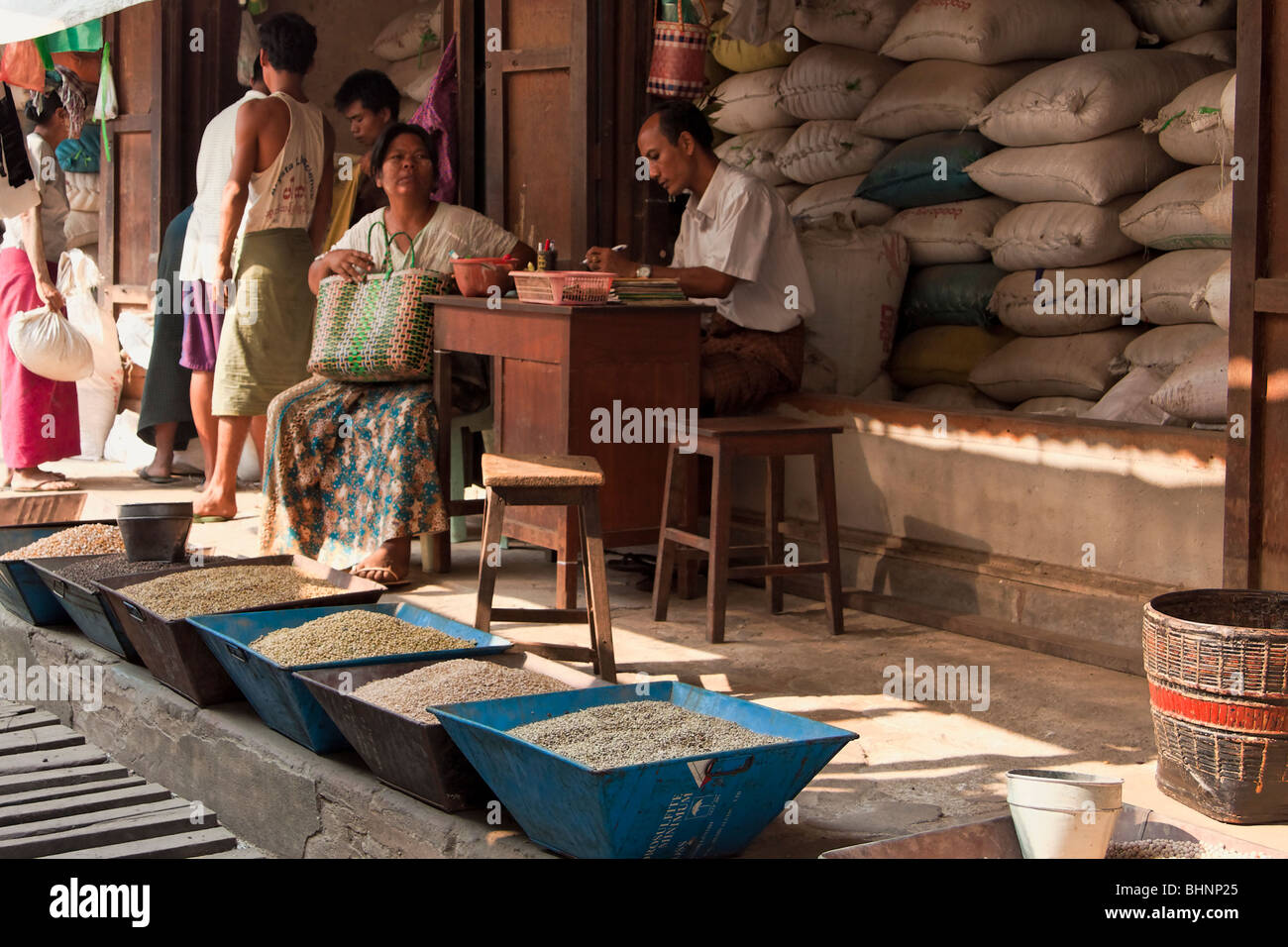 Selling rice in Myanmar Stock Photo - Alamy