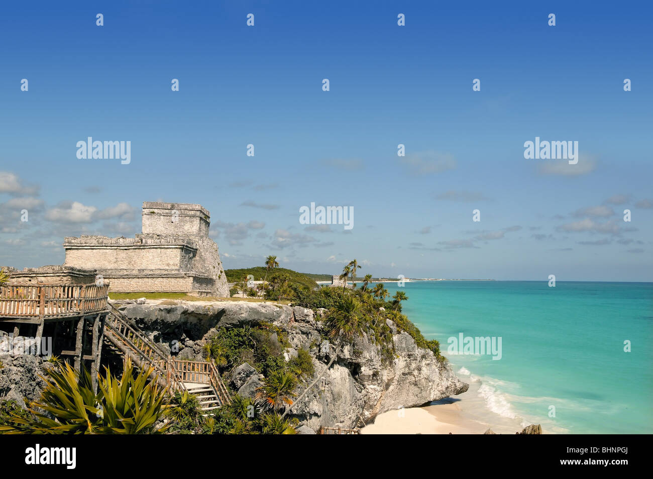 Blue turquoise Caribbean sea over mayan ruins Tulum Mexico Stock Photo ...