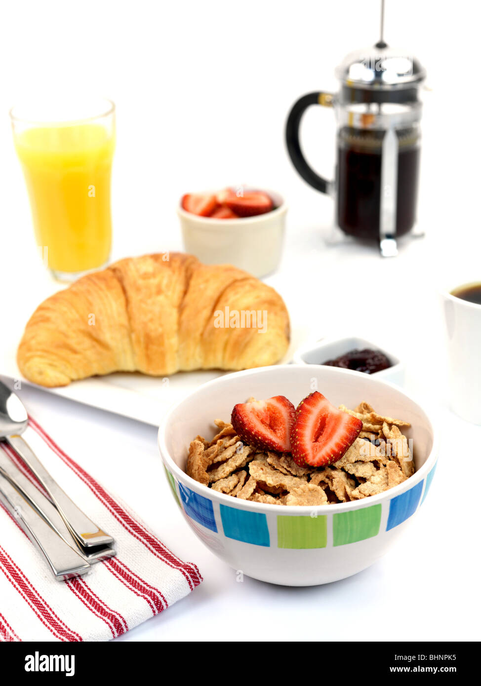 A breakfast setting of assorted breakfast foods Stock Photo - Alamy