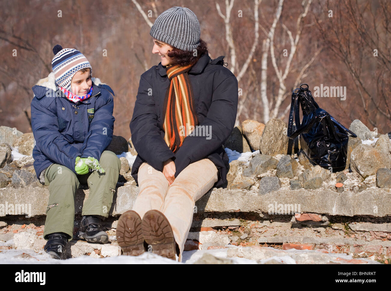 Mother and son having good time together outdoors Stock Photo - Alamy