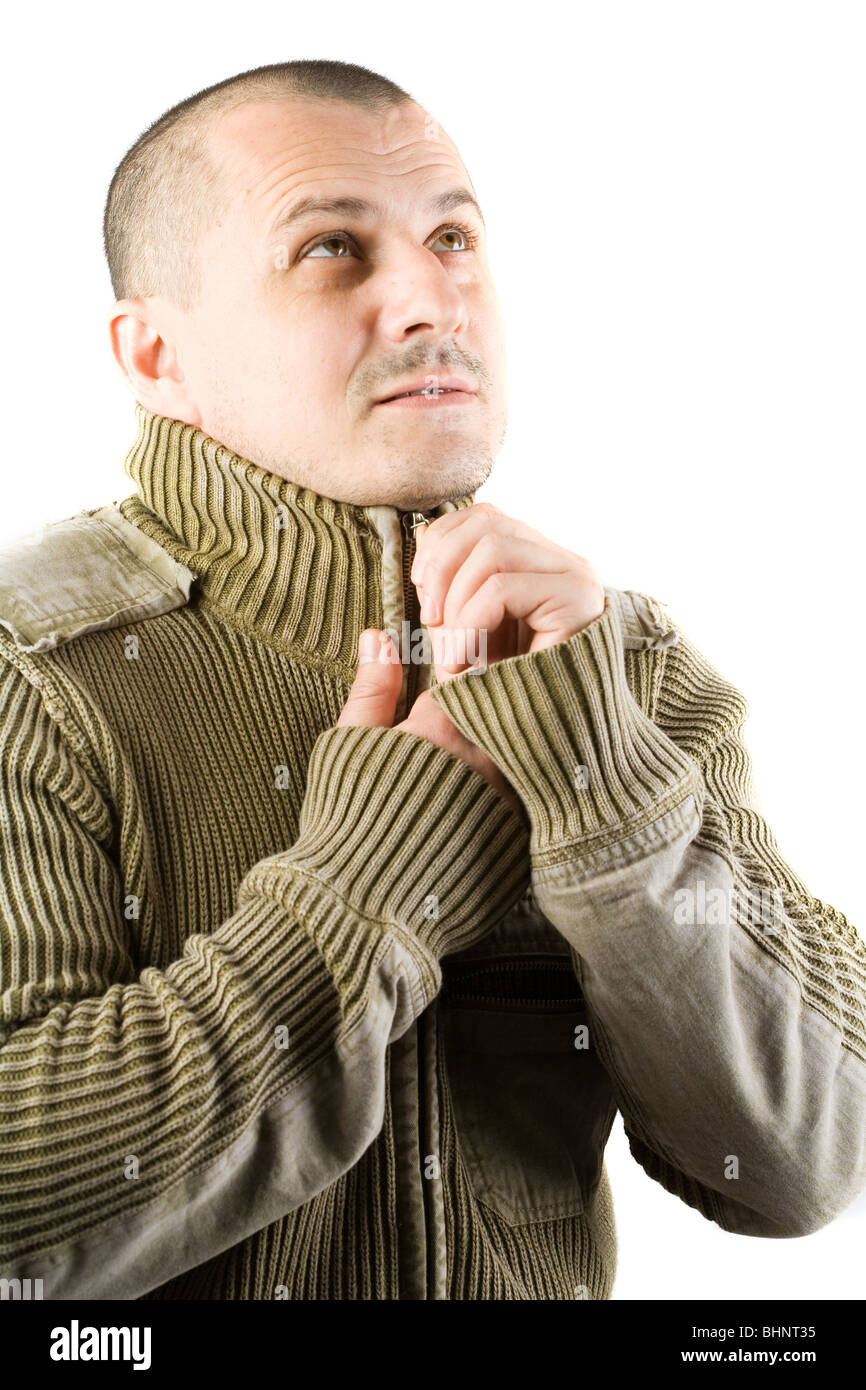 Portrait of a man in sweater isolated on white background Stock Photo ...