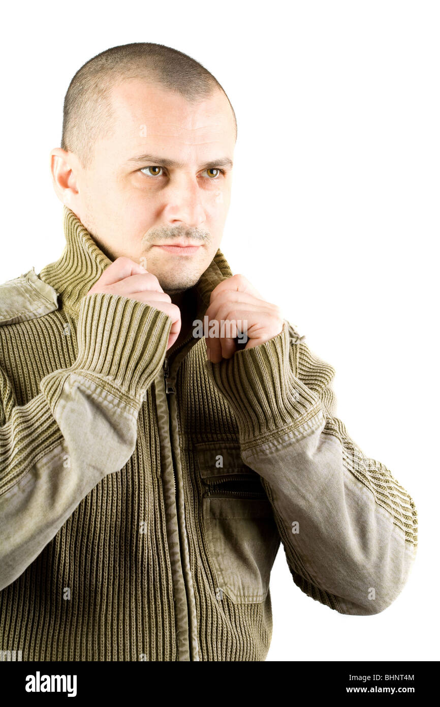 Portrait of a man in sweater isolated on white background Stock Photo ...