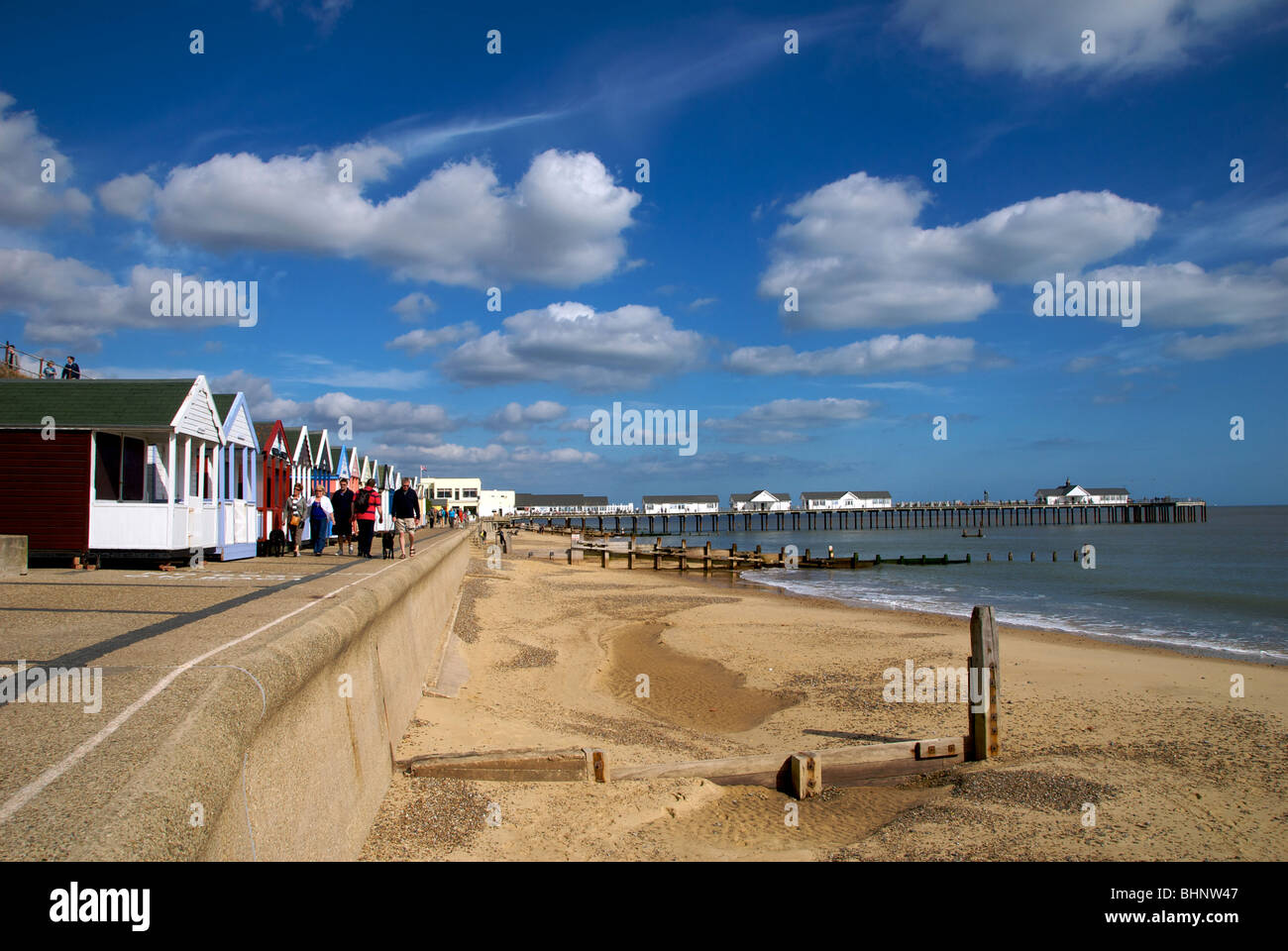 Southwold Suffolk UK Beach Huts Seafront Pier Stock Photo - Alamy