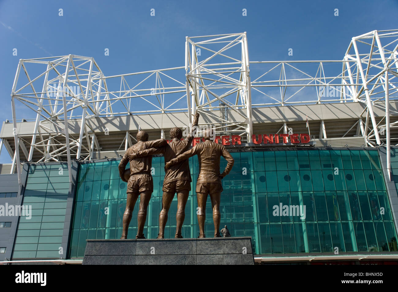 Statue of the Holy Trinity Bobby Charlton George Best and Dennis Law in ...