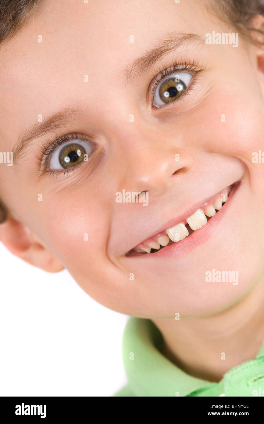 Close-up portrait of a happy child isolated on white background Stock ...