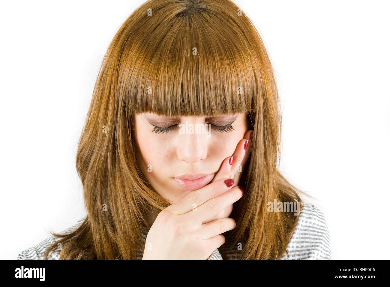 Beautiful girl with toothache, isolated on white background Stock Photo ...