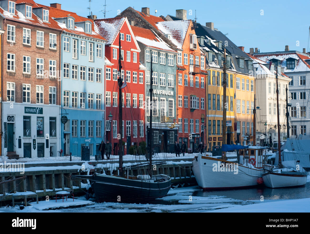 Winter view of famous Nyhavn harbour area in Copenhagen Denmark Stock ...