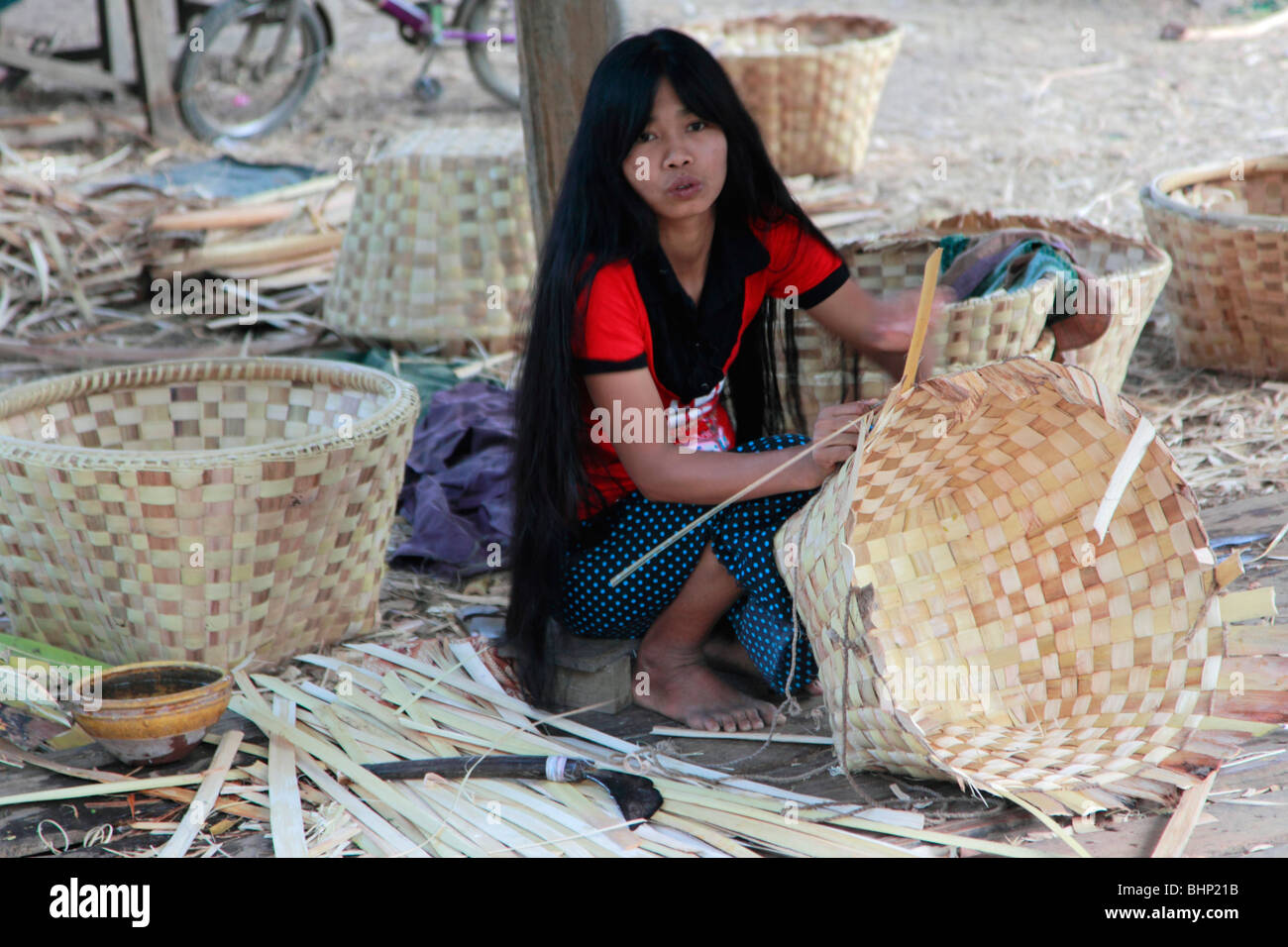 Myanmar, Burma, Mandalay, basket maker, handicraft Stock Photo - Alamy