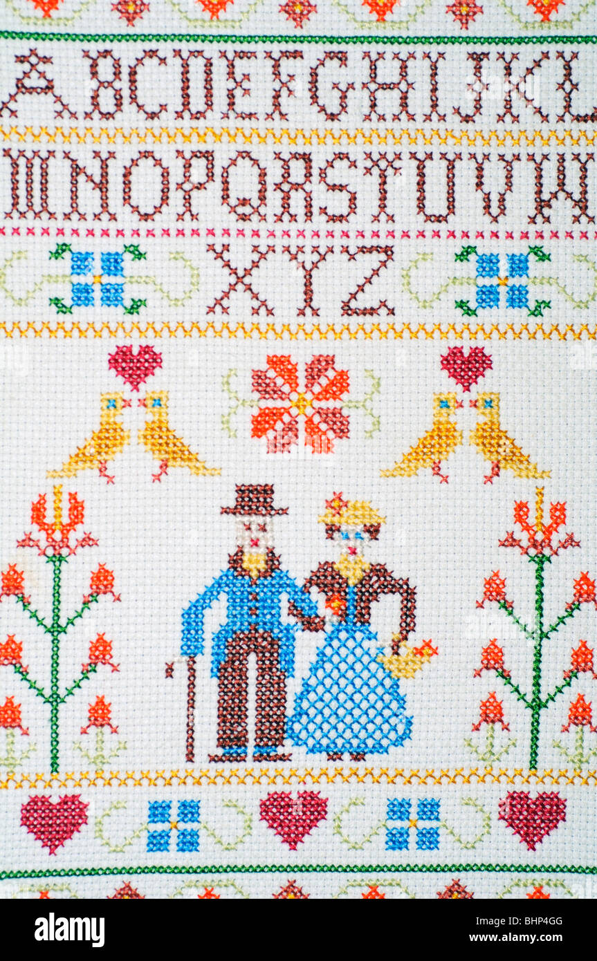 Traditional American heirloom embroidery featuring alphabet and numbers ...