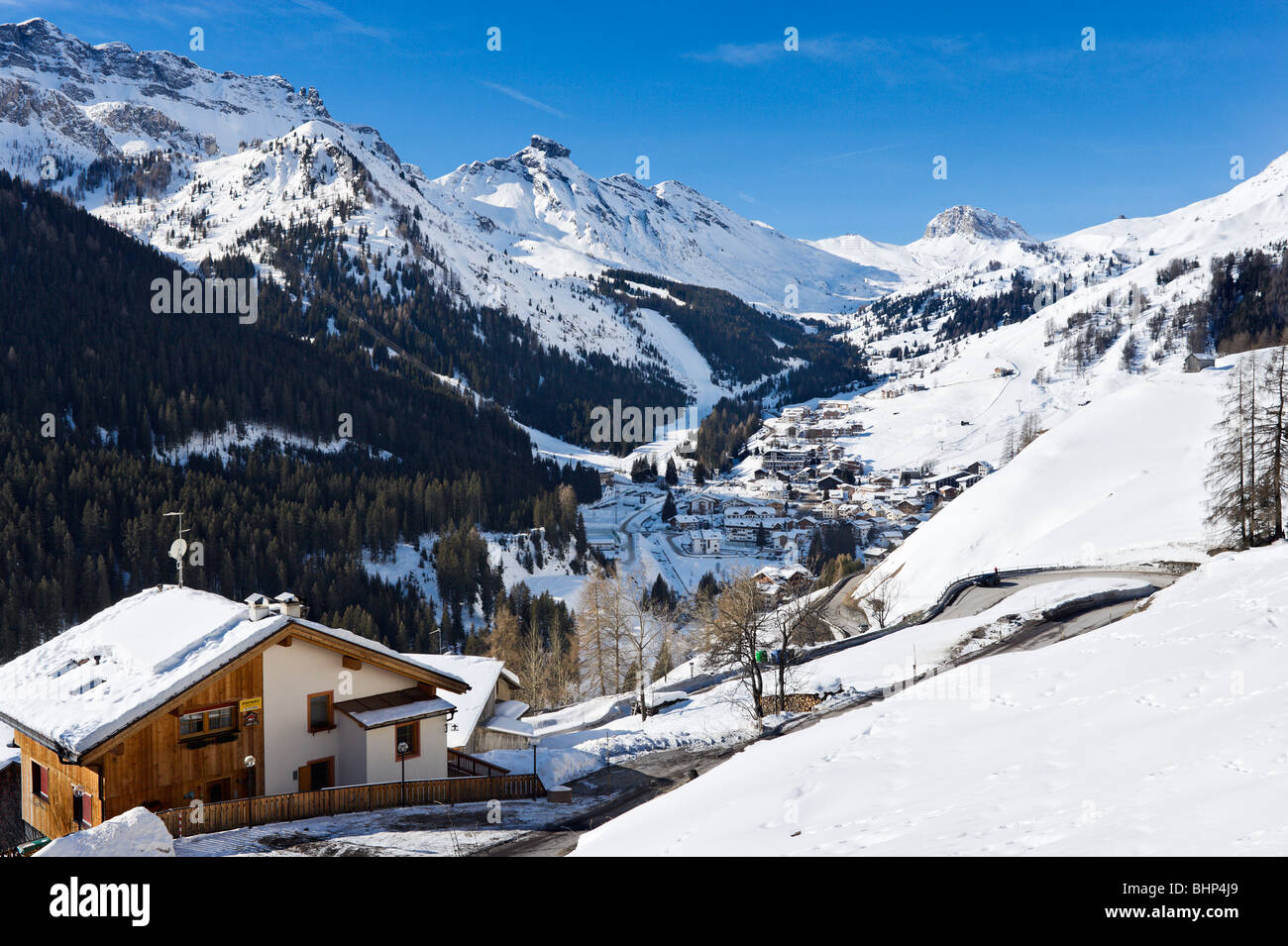 View over the resort of Arabba, Sella Ronda Ski Area, Alta Badia ...