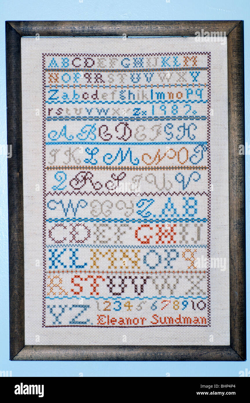 Traditional American heirloom embroidery featuring alphabet and numbers ...