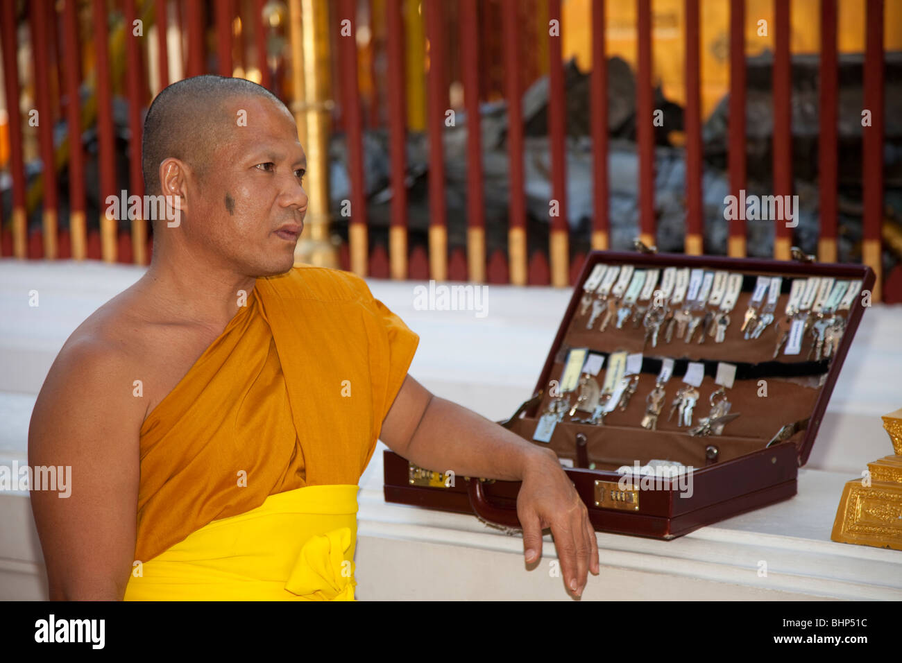 Keyman Monk guarding case of keys at The Buddhist Temple at Wat ...