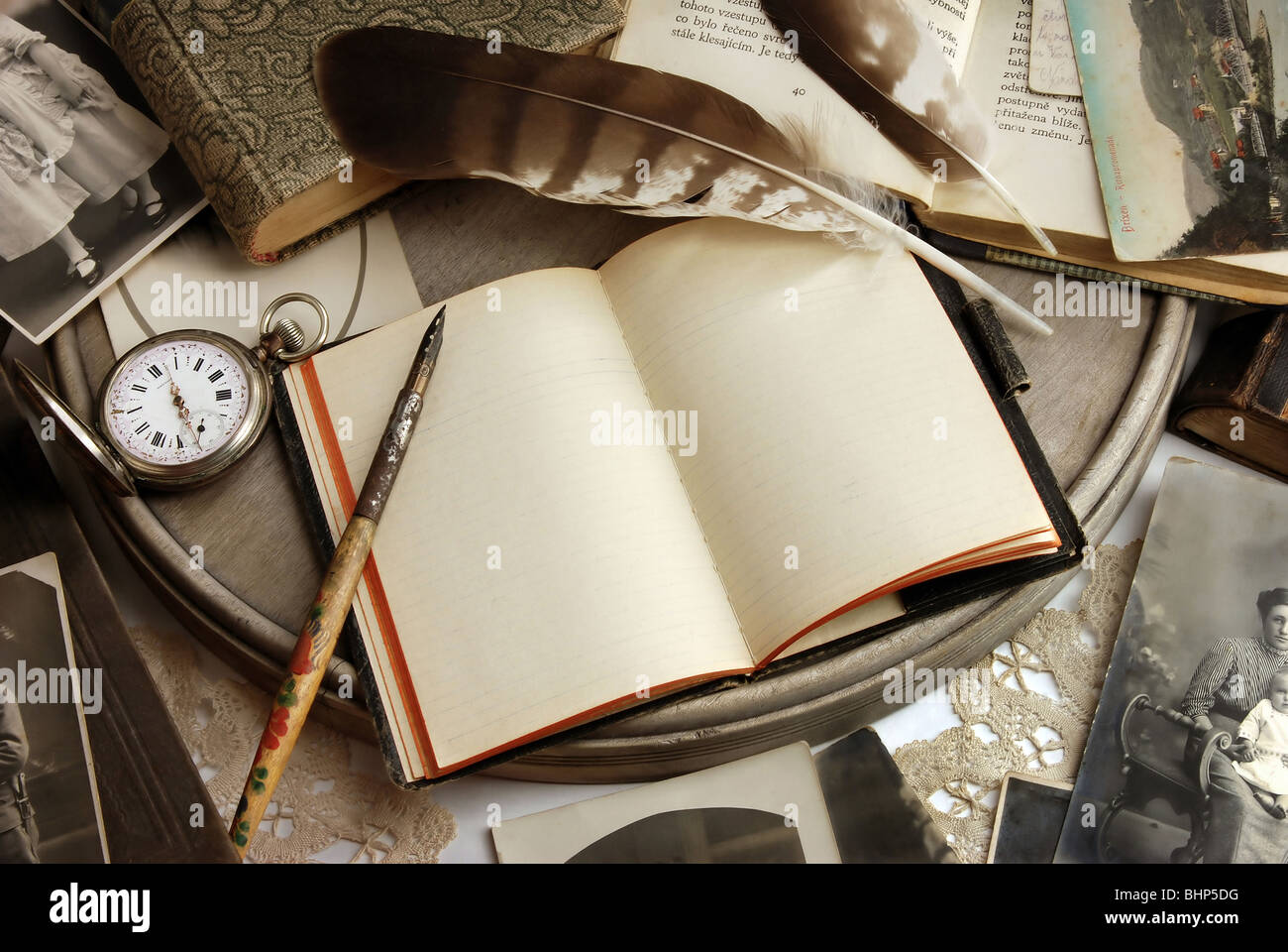 Vintage writing and photos Stock Photo - Alamy