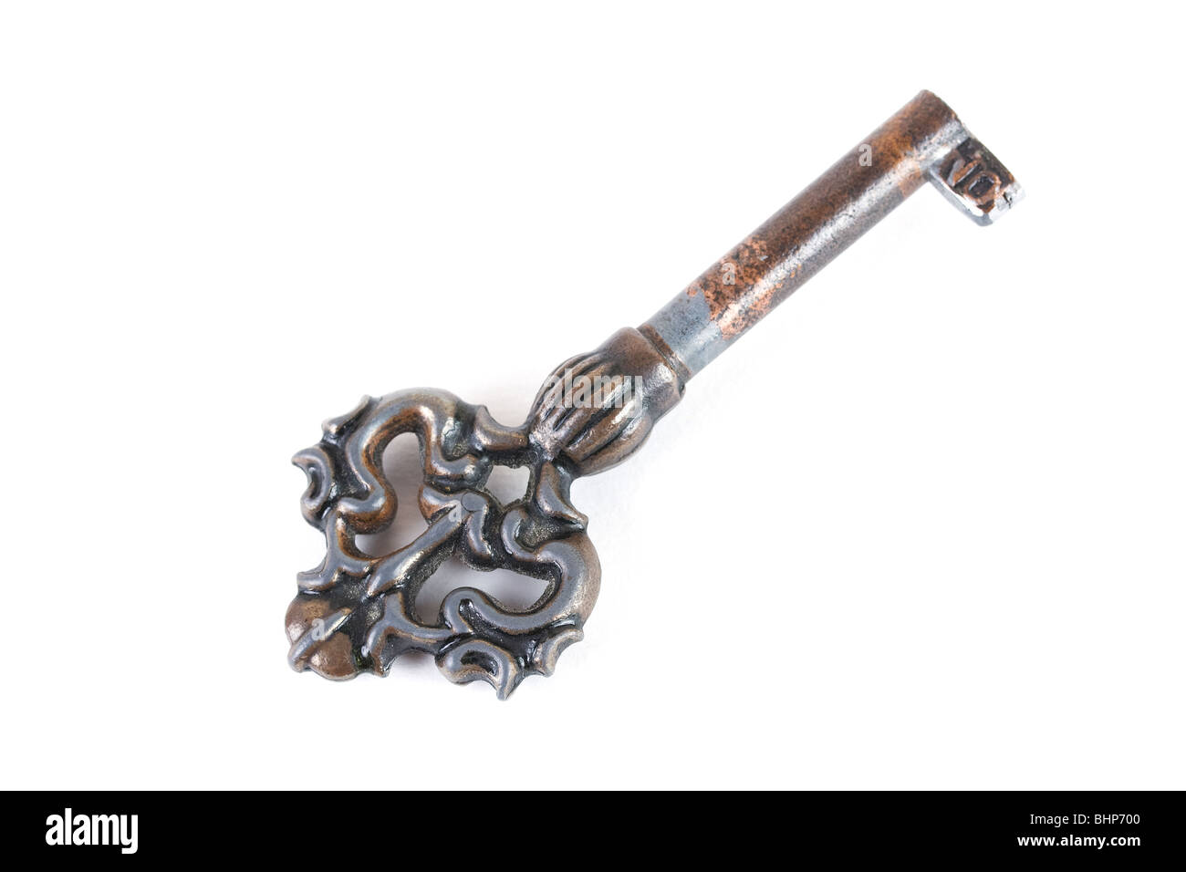 Close up of an old rusty key isolated on white background Stock Photo ...