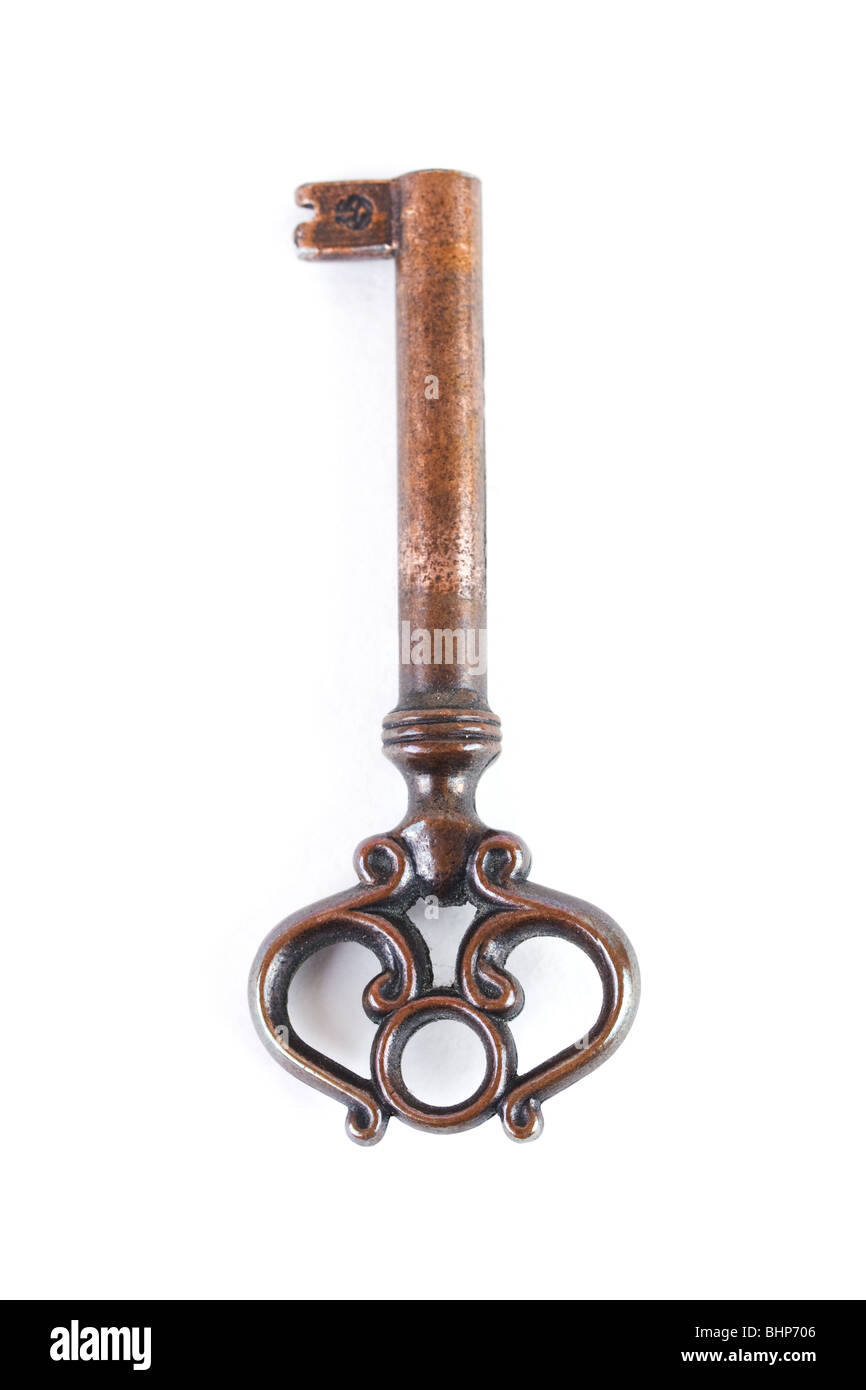 Close up of an old rusty key isolated on white background Stock Photo ...